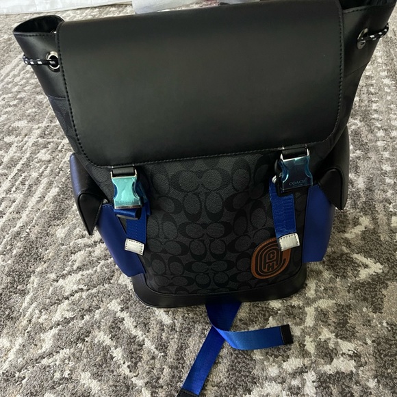 Coach | Bags | Coach Full Size Backpack Black With A Tad Of Blue ...